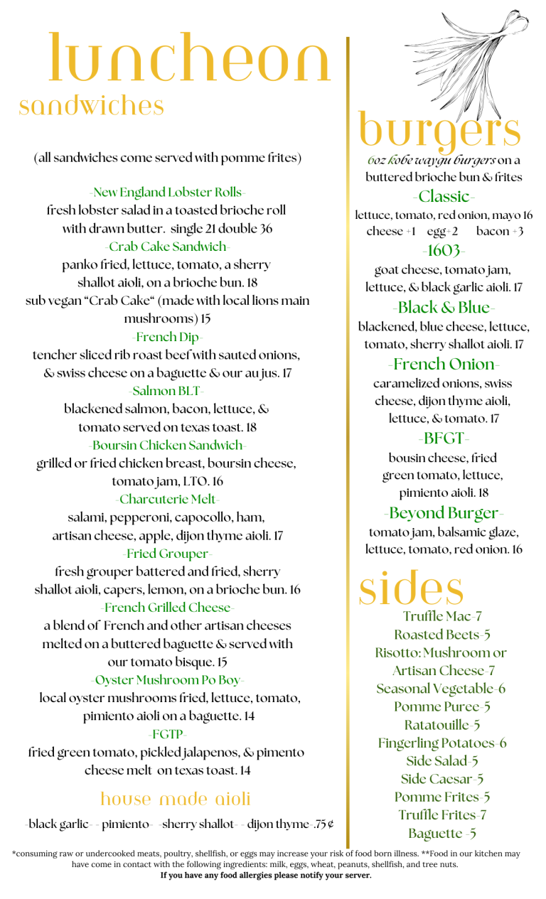 Seasonal Menu – The Green Onion